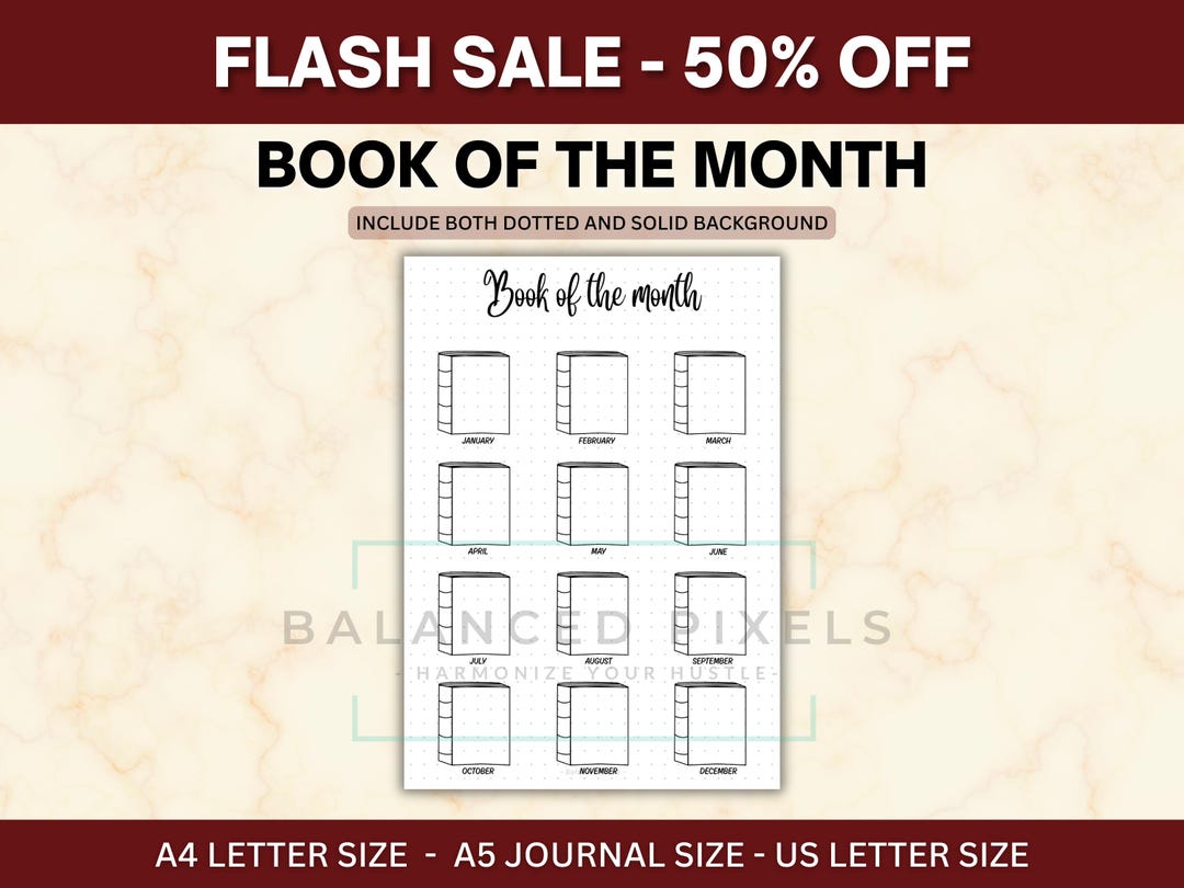 Book of the Month Tracker - Yearly Reading Log PDF - 12 Month Book ...