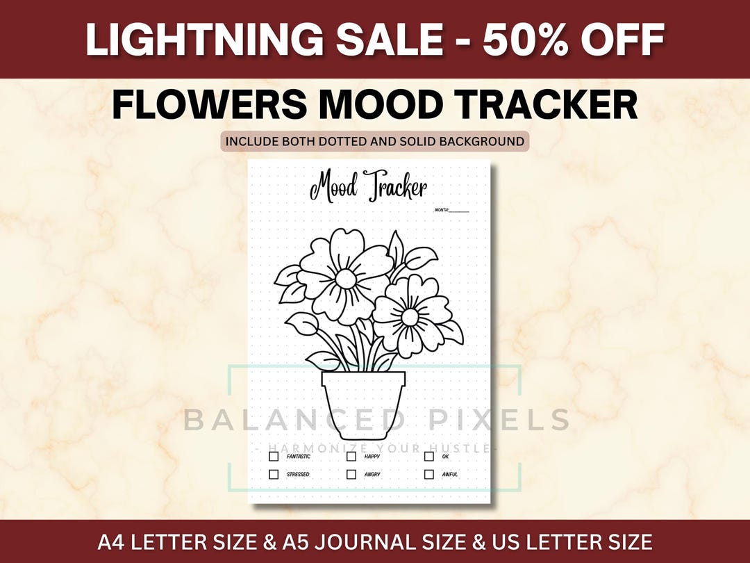 Floral Mood Tracker | Printable Flower Doodle | Monthly Wellness Log ...