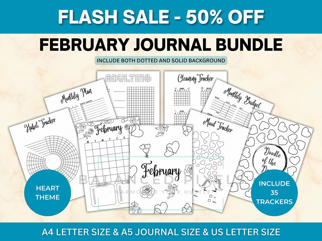 February Planner Bundle - Heart Theme Printable - Undated Monthly ...