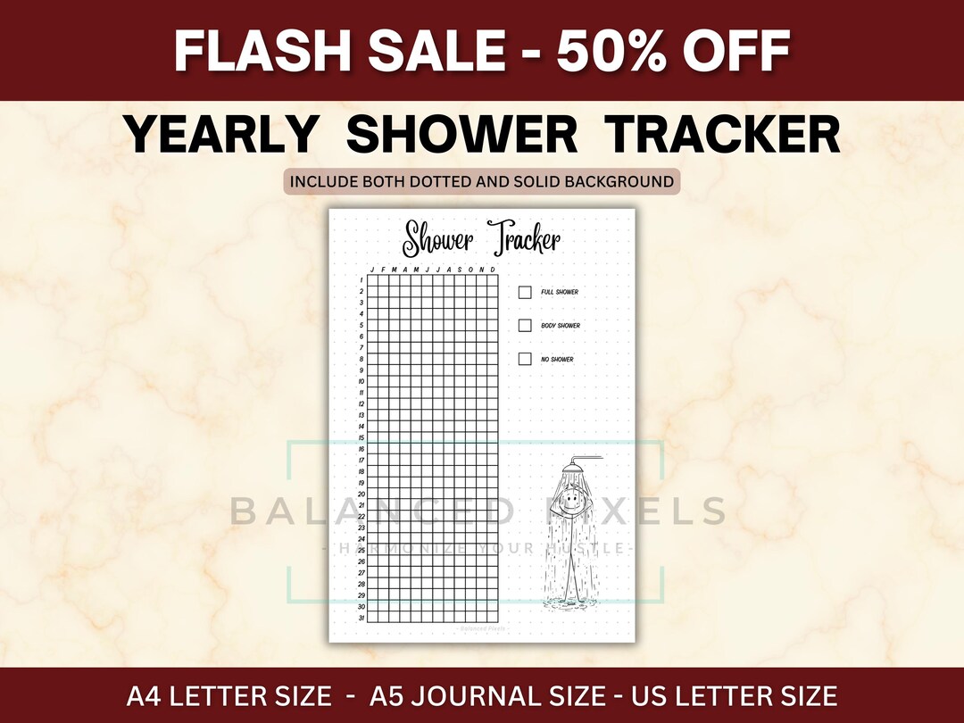 Yearly Shower Tracker - Printable Self Care Log - Shower Routine ...