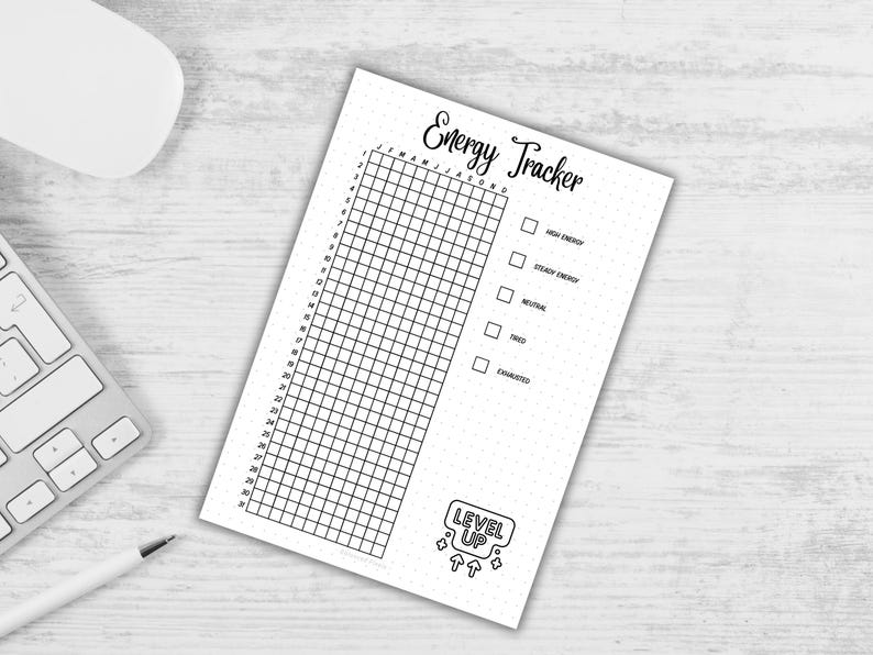 Yearly Energy Tracker - Printable Year in Pixels Log - Mood & Fatigue ...
