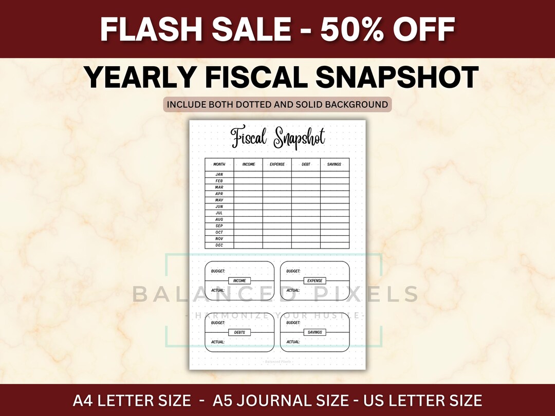 Yearly Fiscal Snapshot Tracker - Monthly Financial Summary PDF - Yearly ...