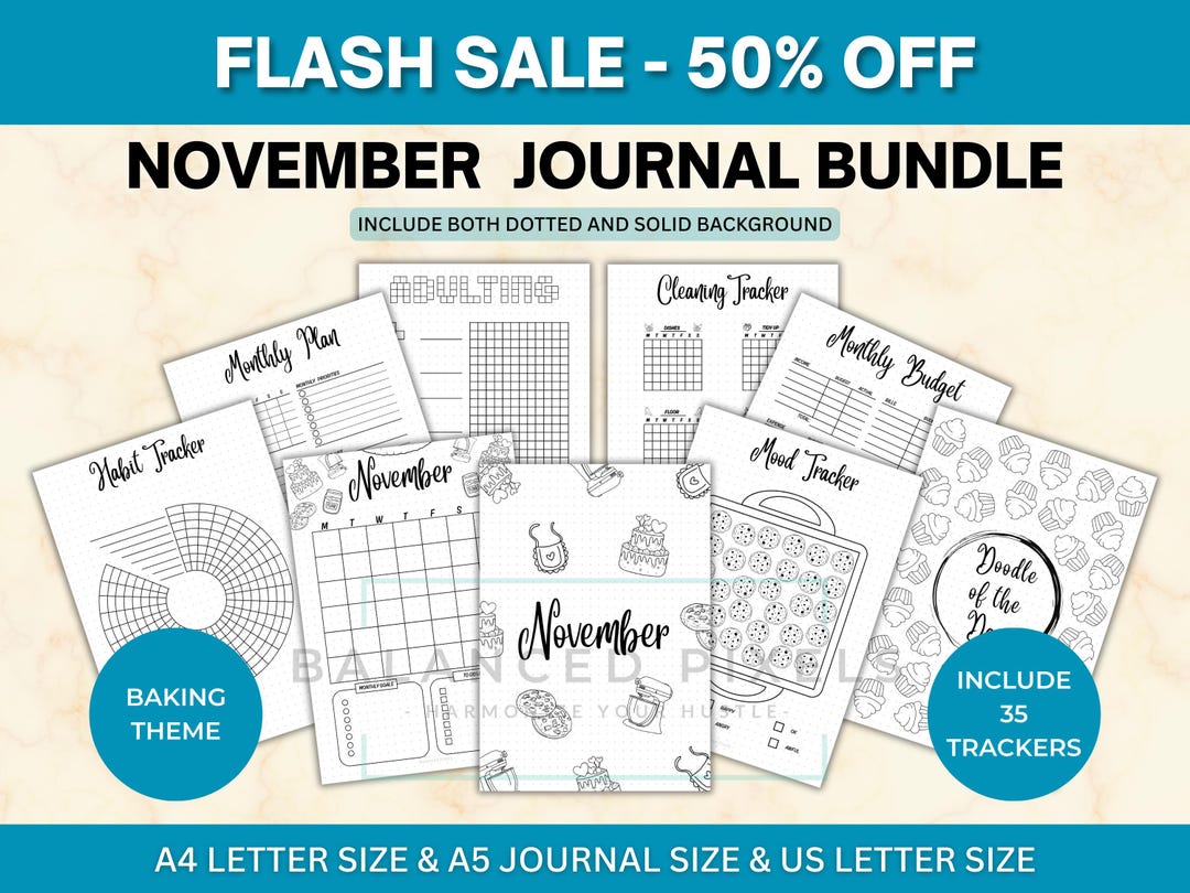 November Planner Bundle - Baking Theme Printable - Undated Monthly ...