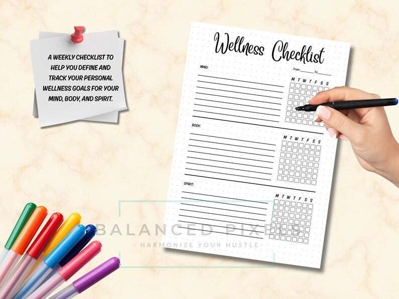 Weekly Wellness Checklist Printable | Mind Body Spirit Journal | Self ...