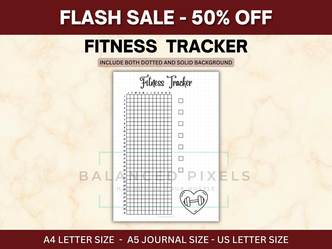 Yearly Fitness Tracker - Printable Workout Log PDF - Year in Pixels ...
