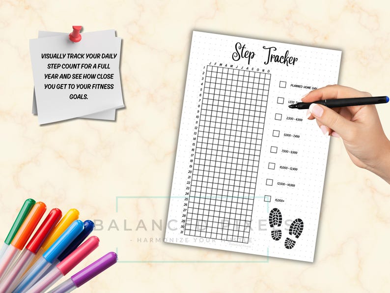 Yearly Step Count Tracker - Printable Fitness Log PDF - Year in Pixels ...