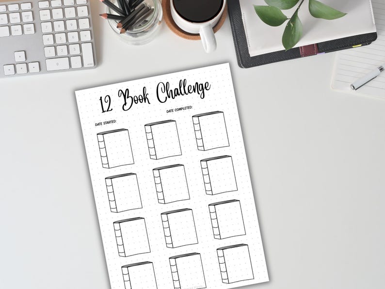 12 Book Challenge Tracker - Printable Reading Goal Log - Monthly Book ...
