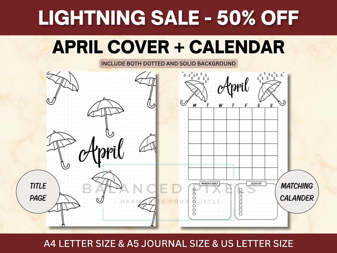 April Title Page - Rain Themed - April Calendar - Printable Planner ...