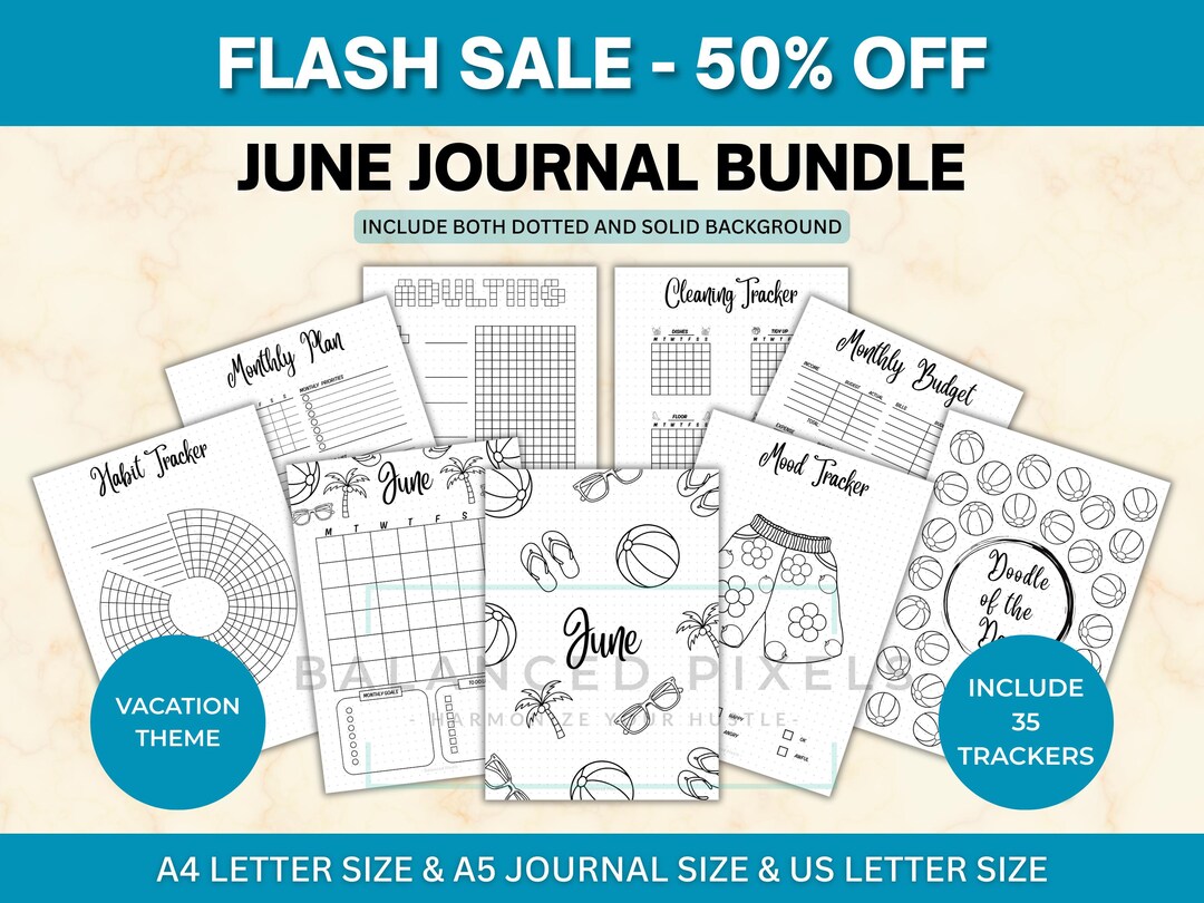 June Planner Bundle - Vacation Theme Printable - Undated Monthly ...
