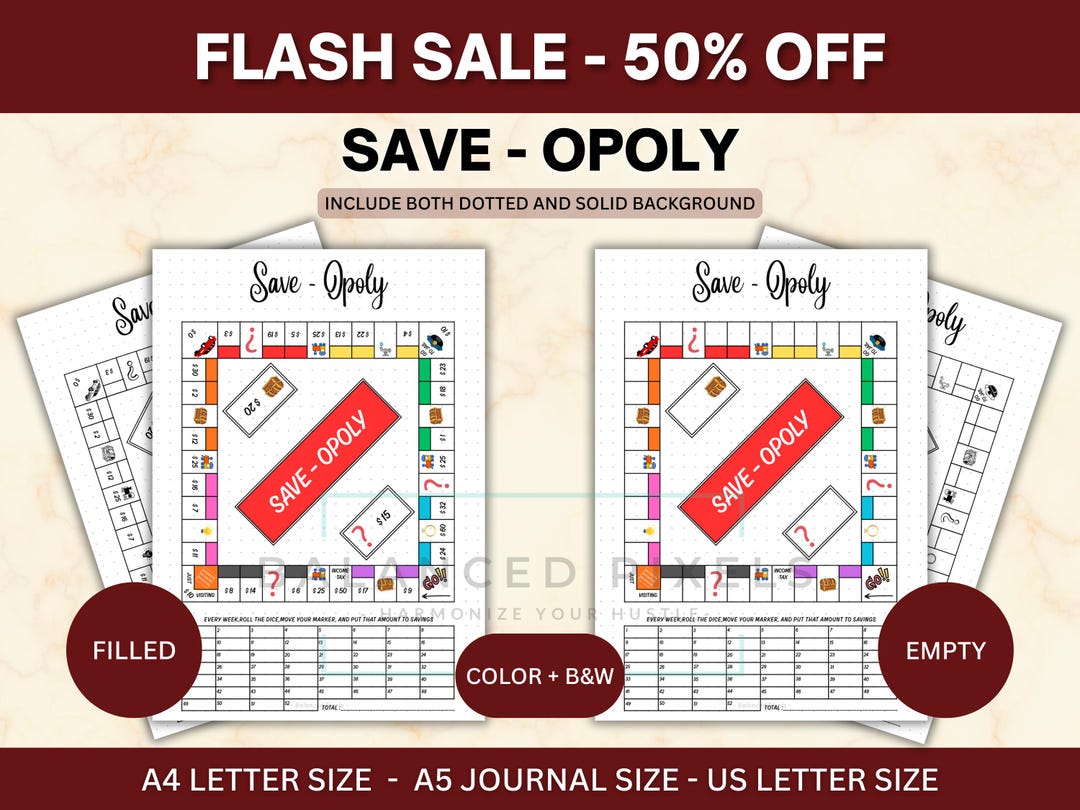 Save-opoly Savings Challenge - Money Saving Game Board PDF - Gamified ...
