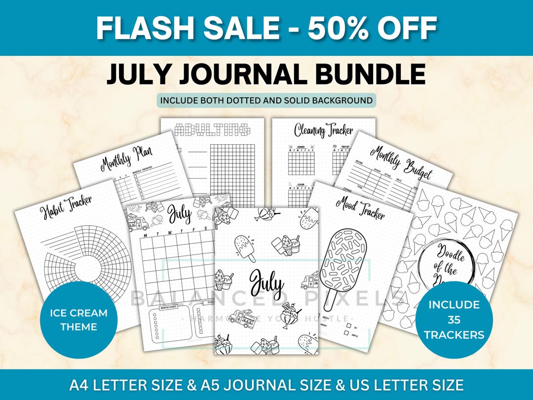 July Planner Bundle - Ice Cream Theme Printable - Undated Monthly ...