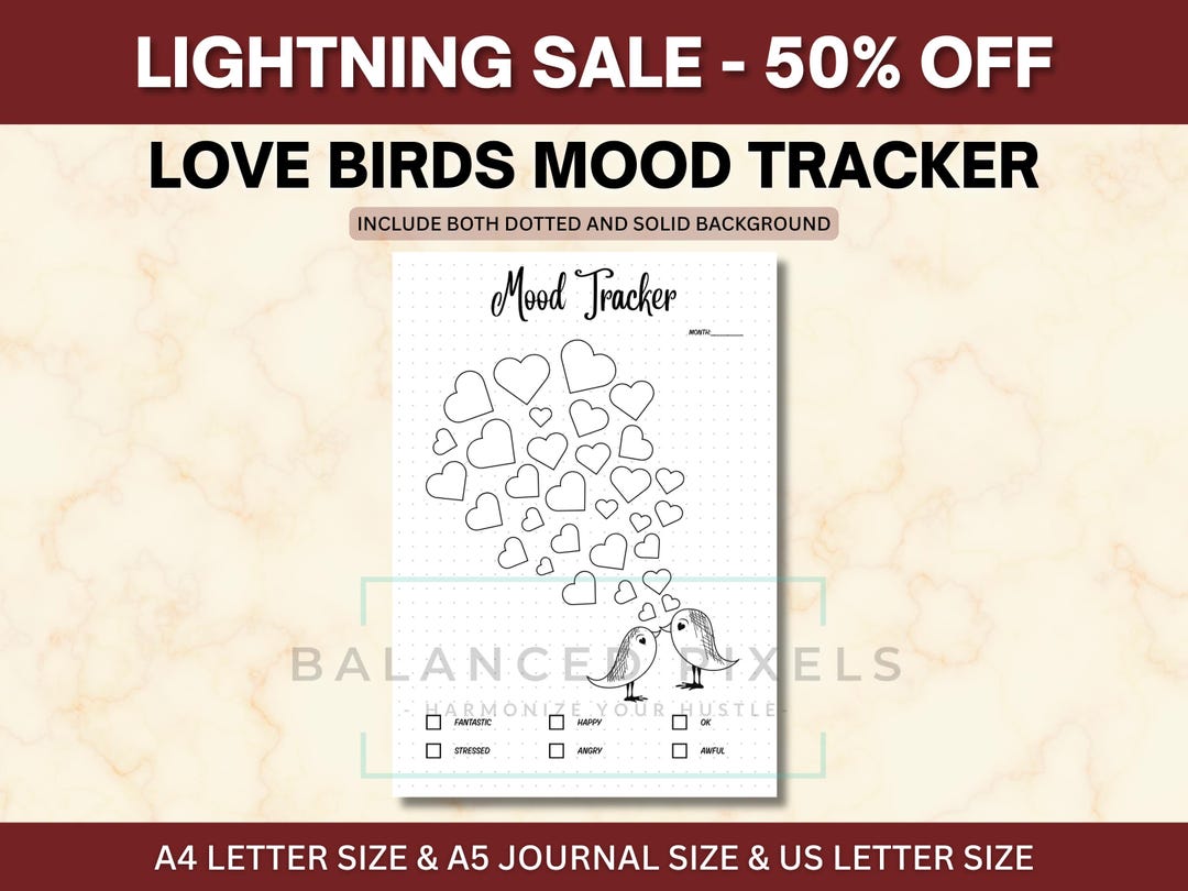Love Bird Mood Tracker | Printable Valentines Day Gift | Monthly Heart ...