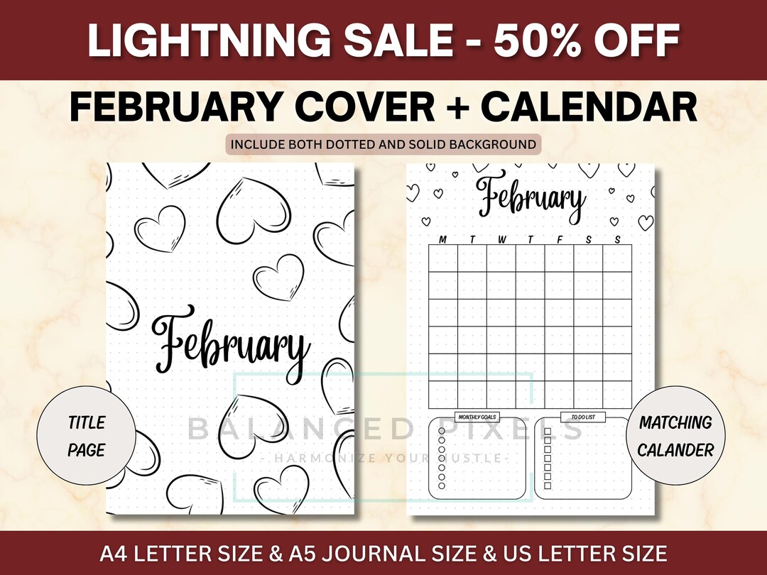 February Title Page - Hearts - February Calendar - Printable Planner ...