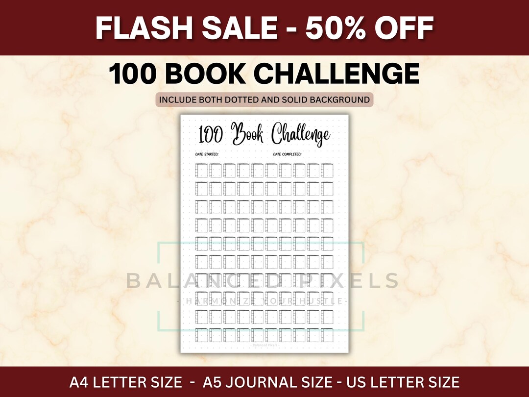 100 Book Challenge Tracker - Printable Reading Log - Ultimate Book Goal ...