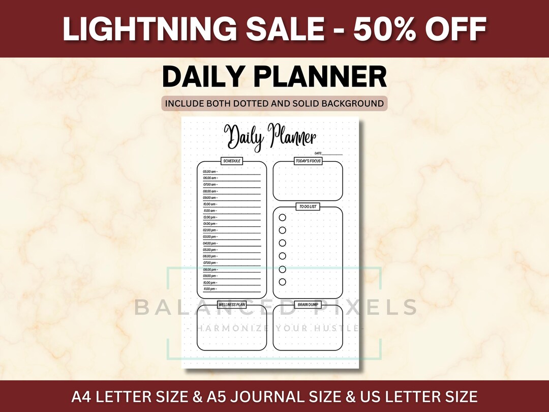 Printable Daily Planner: Wellness & Focus Organizer (digital Download ...