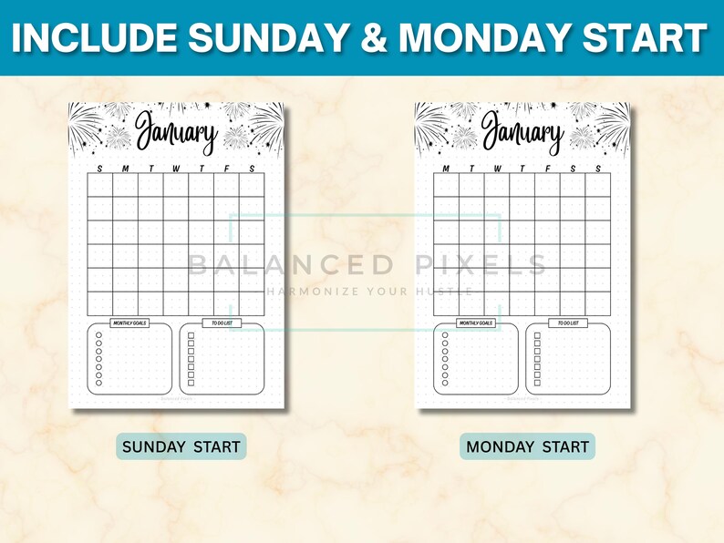 January Planner Bundle - Star Theme Printable - Undated Monthly ...