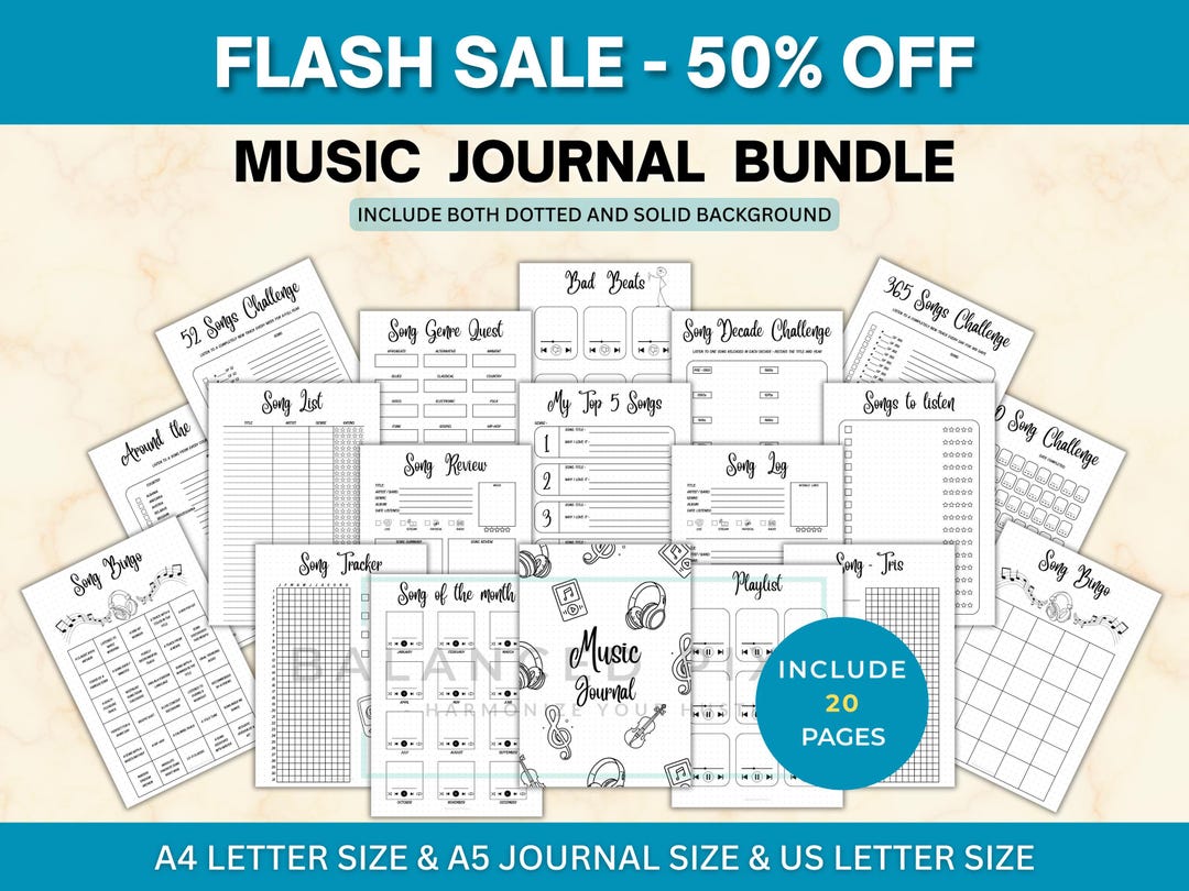 Music Journal Bundle - Song Tracker Insert - Album Review Log - 365 ...
