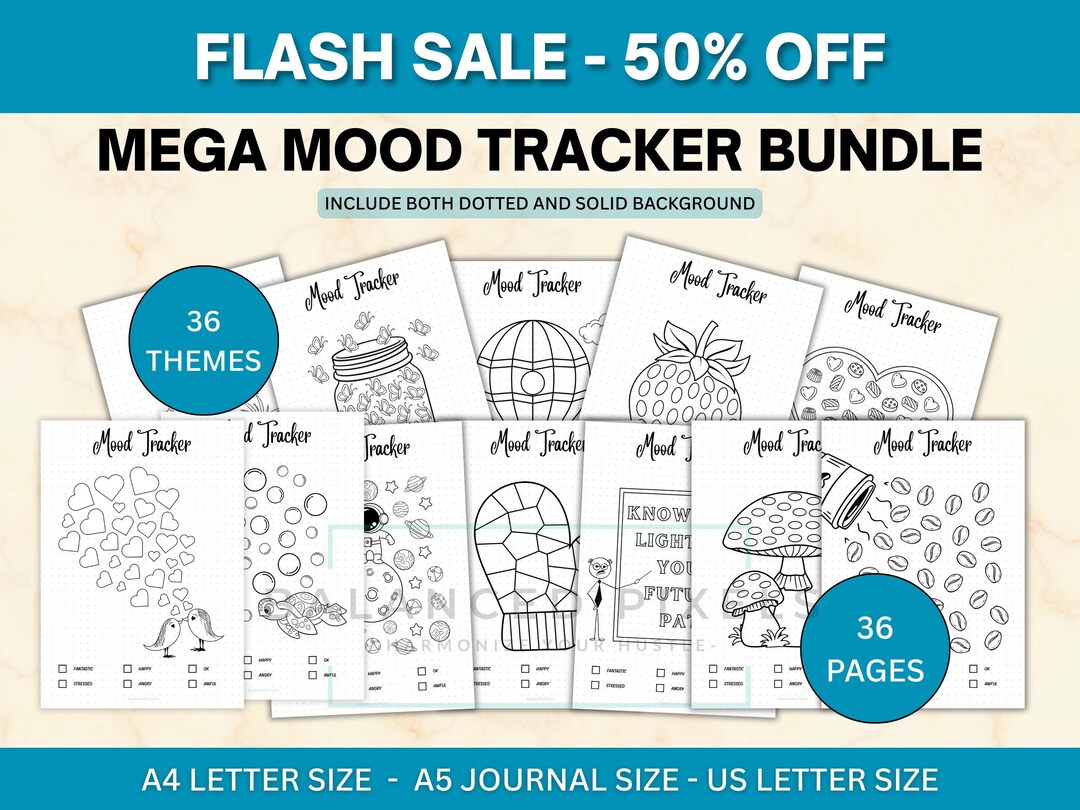 36 Monthly Mood Tracker Bundle - Printable Bullet Journal Pages ...