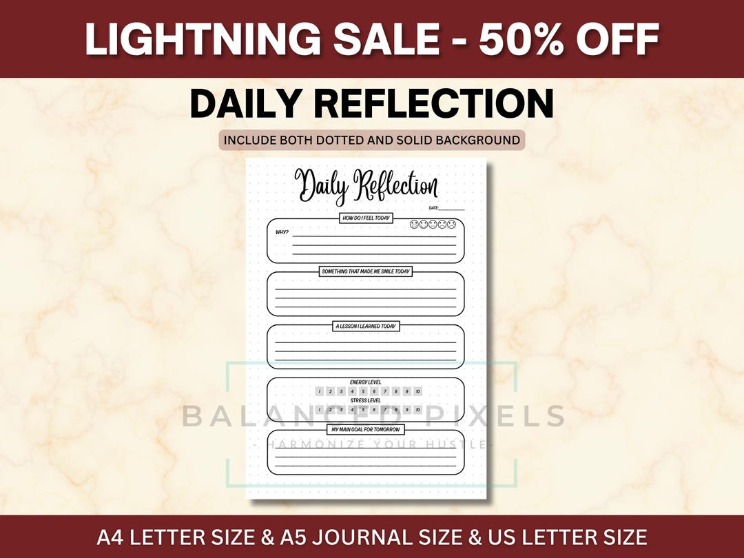 Daily Reflection Journal Printable: Mindfulness, Mood Tracker (digital ...