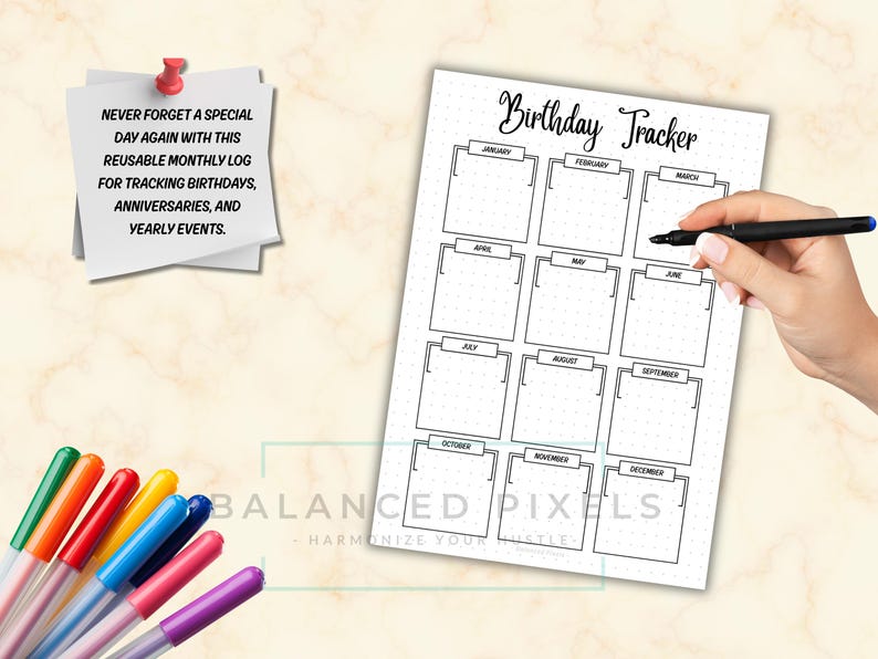 Birthday Tracker Printable - Perpetual Calendar PDF - Office Birthday ...
