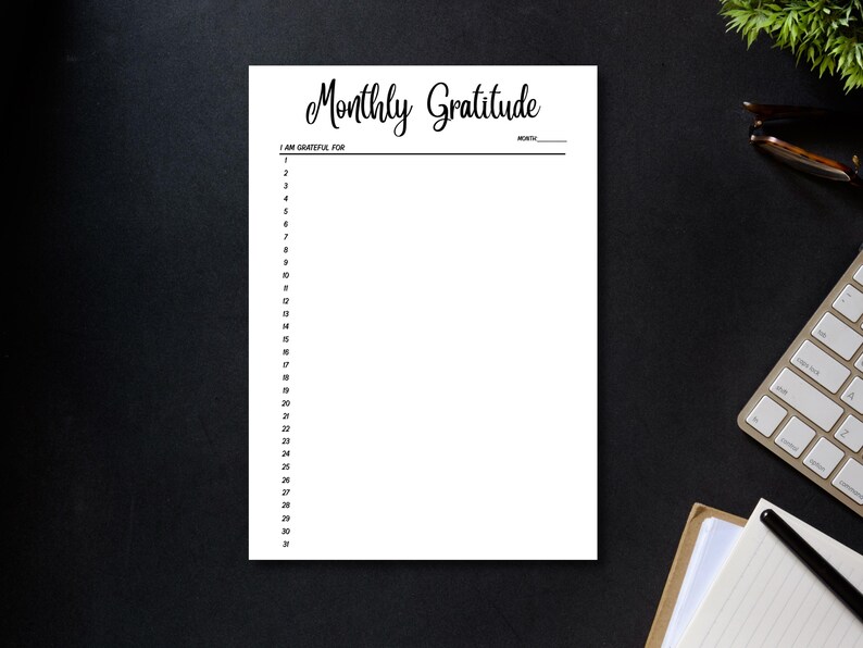 Monthly Gratitude Log Printable | Daily Gratitude Journal | Self Care ...