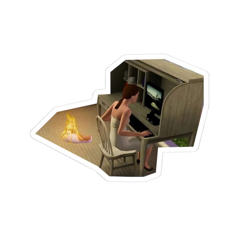 The Sims Meme Sticker | Working Mom Baby on Fire | Funny Retro Gamer ...