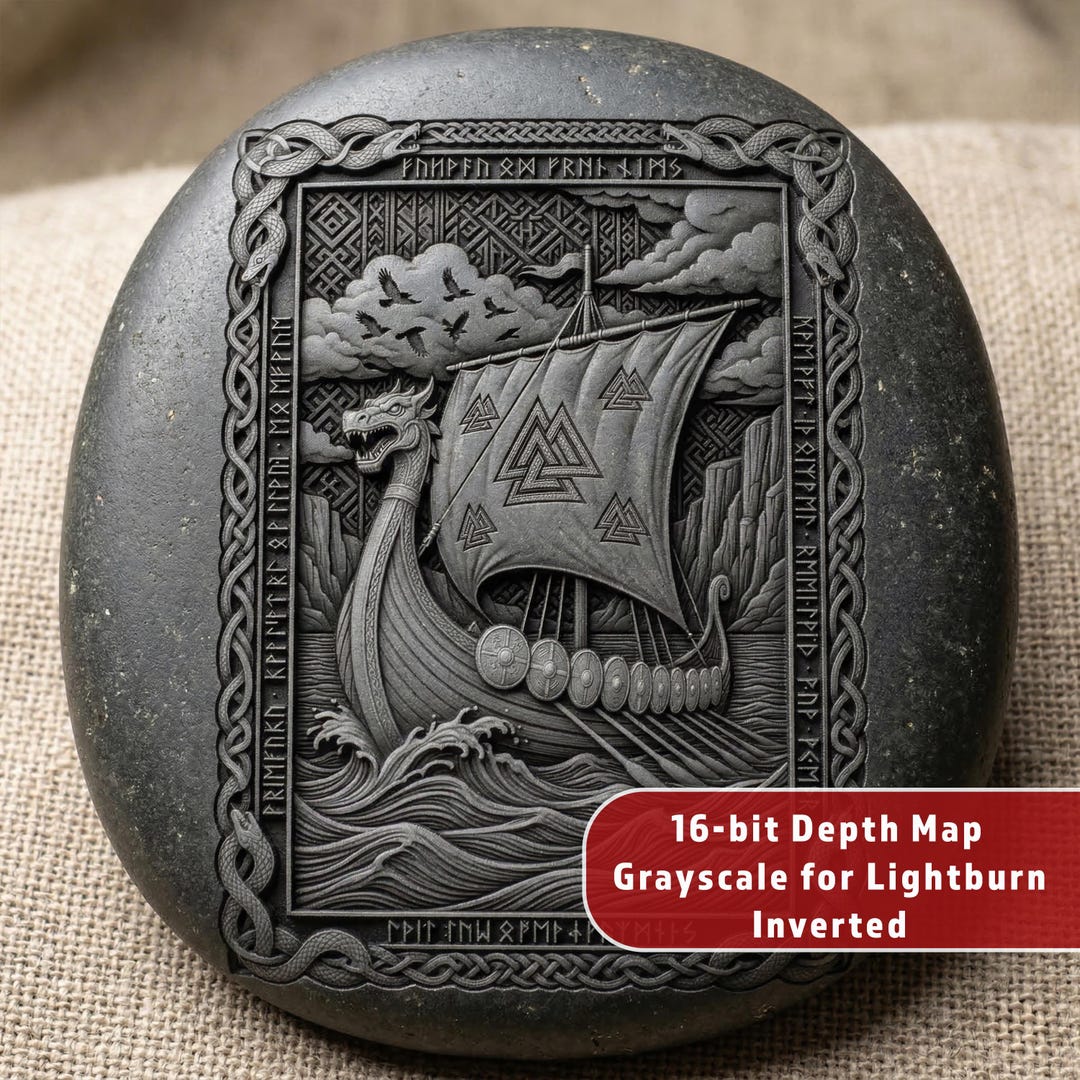 Viking Longship Drakkar 3D Relief | Norse Mythology Depth Map | Stone ...