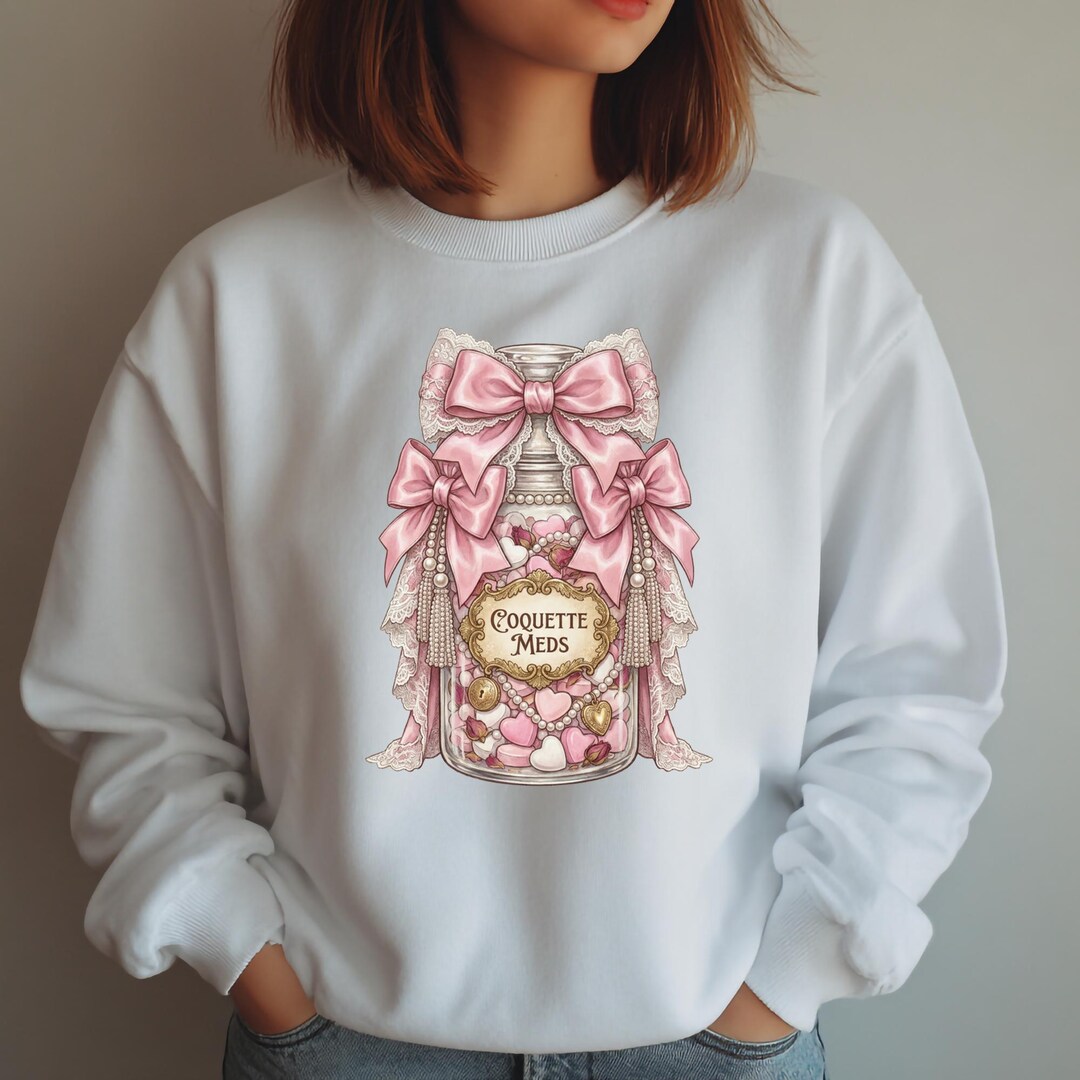 Kokette Meds PNG Sublimationsdesign | Rosa Schleife Vintage Glaskunst ...