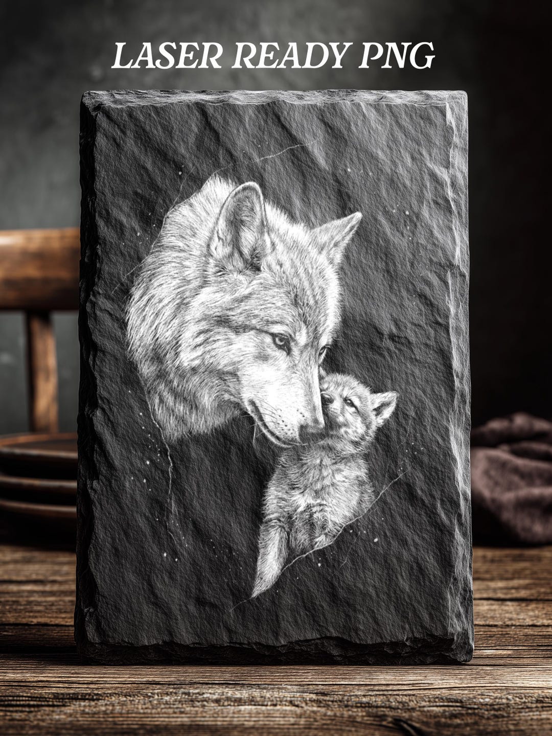 Wolf Mother and Pup PNG | Wildlife Nursery Art | Slate Laser Engraving ...