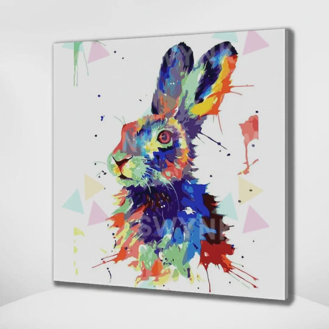 Paint by Numbers Colorful Rabbit - Choose Your Own Size | Linnen Canvas ...