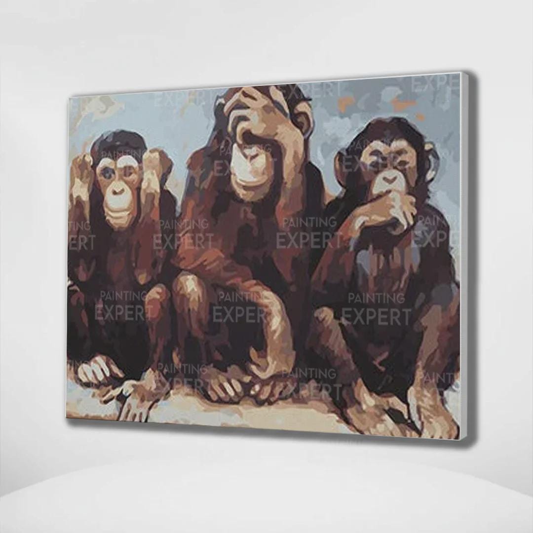 Paint by Numbers 3 Monkeys - Choose Your Own Size | Linnen Canvas ...