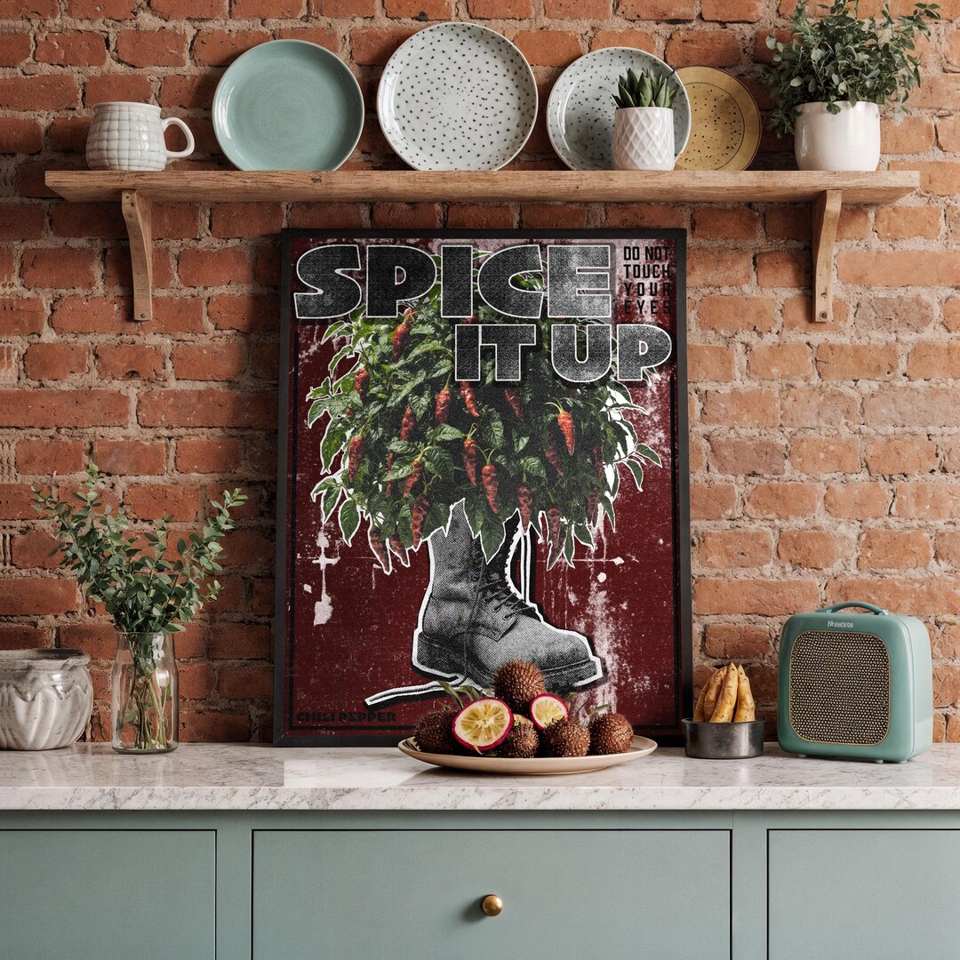 Spicy Chili Poster Funny Kitchen Wall Art Dopamine Eclectic Print ...
