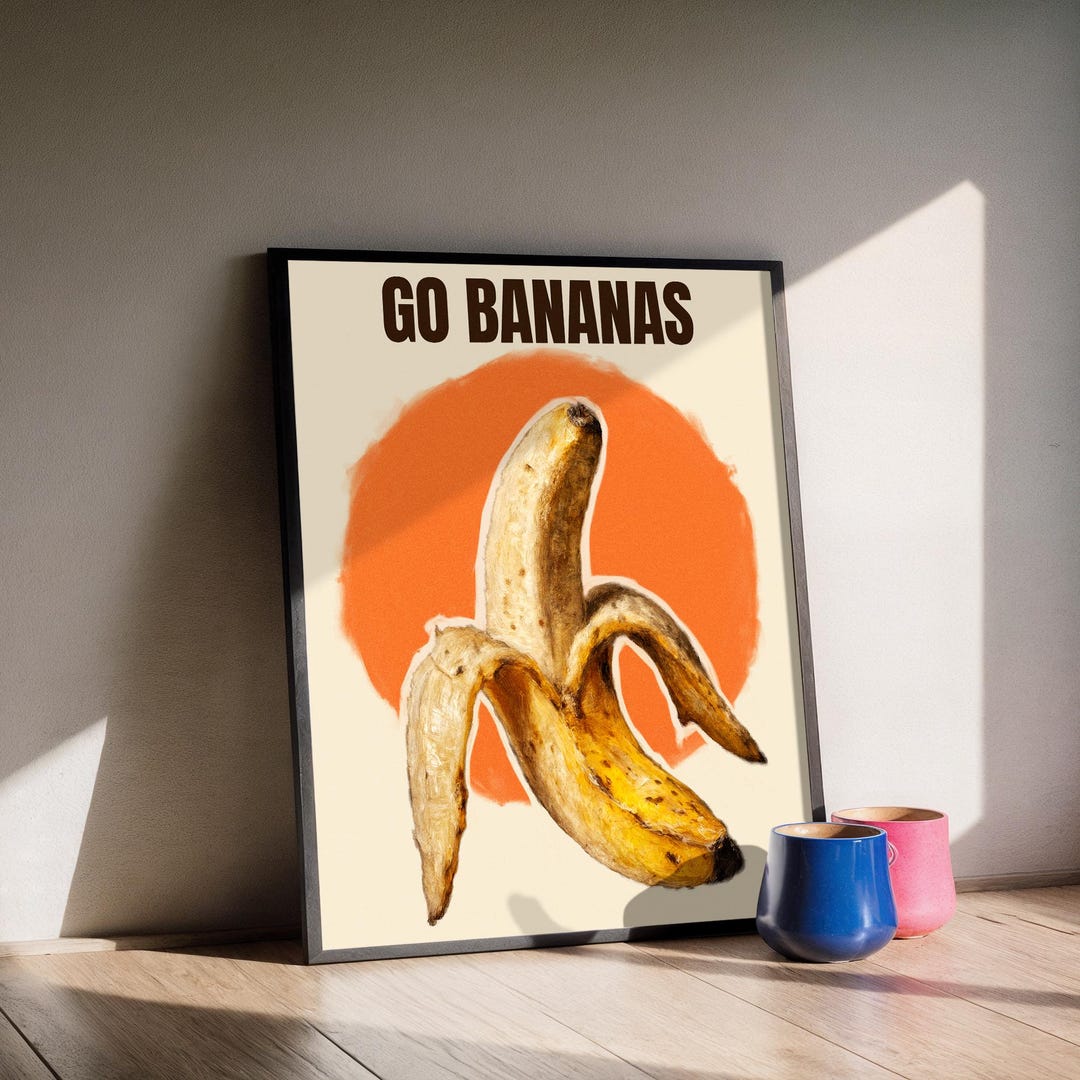 Funky Banana Poster Go Bananas Print Dopamine Kitchen Wall Art Eclectic ...