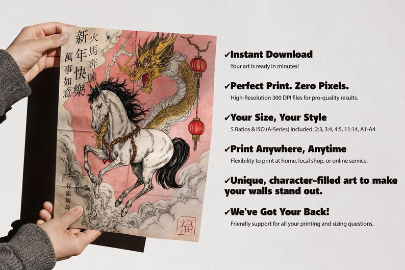 Year of the Horse Poster Pink Lunar New Year 2026 Wall Art Chinese ...