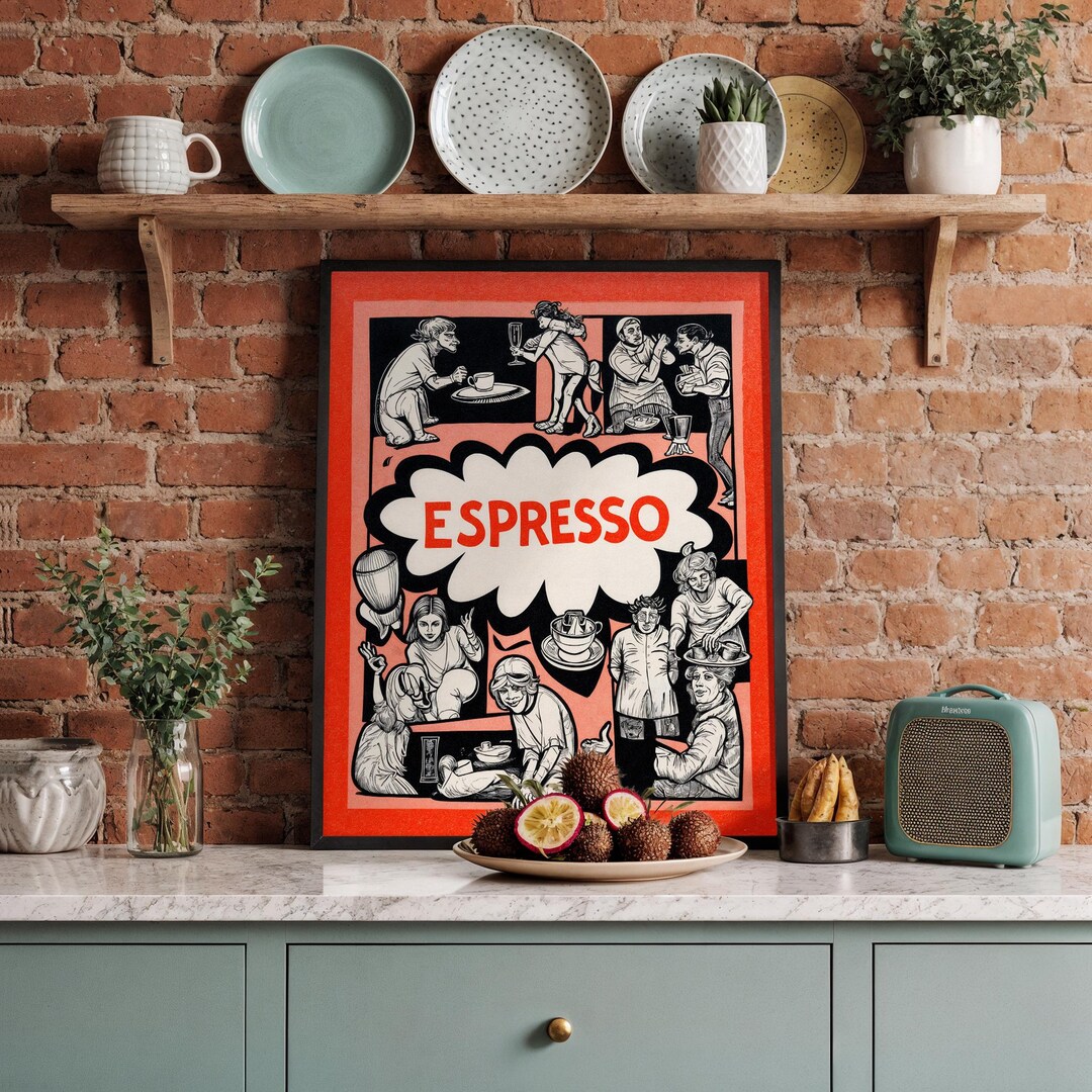 Espresso Coffee Poster Funny Kitchen Wall Art Dopamine Eclectic Print ...