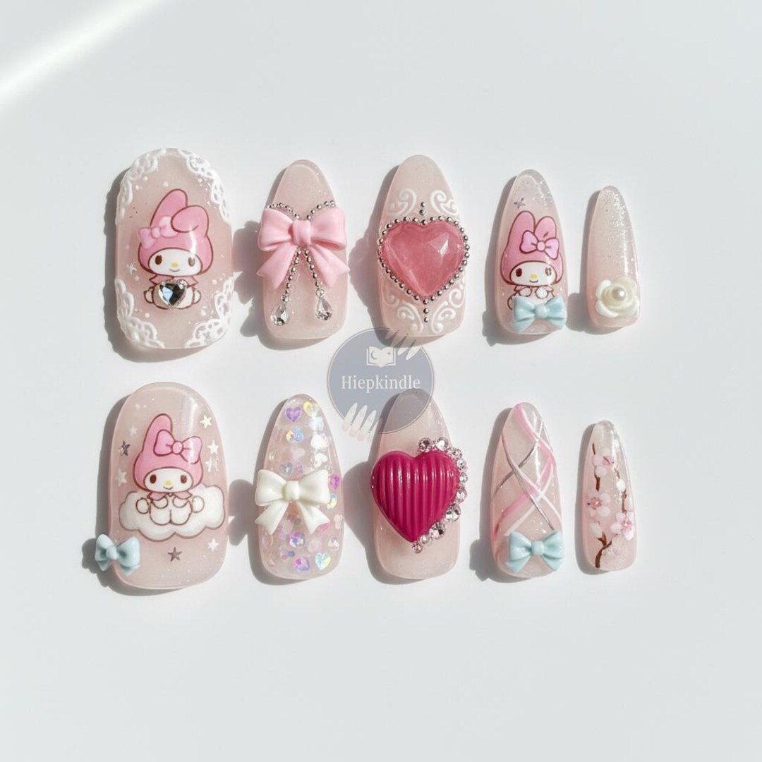 Cute Pink 3D Press on Nails | Kawaii My Melody Inspired False Nails ...