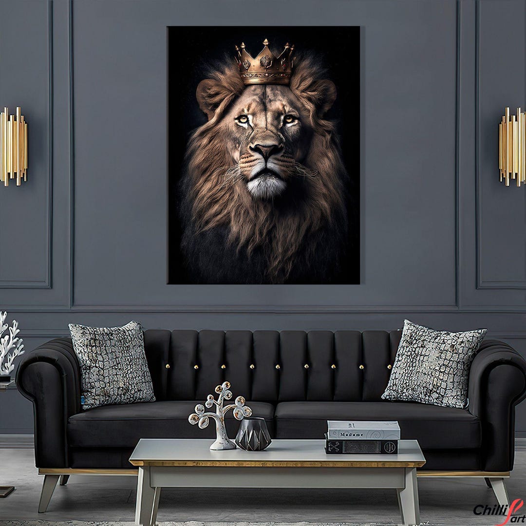 Lion King Wall Art Poster, Crowned Lion Print, Luxury Lion Wall Decor ...