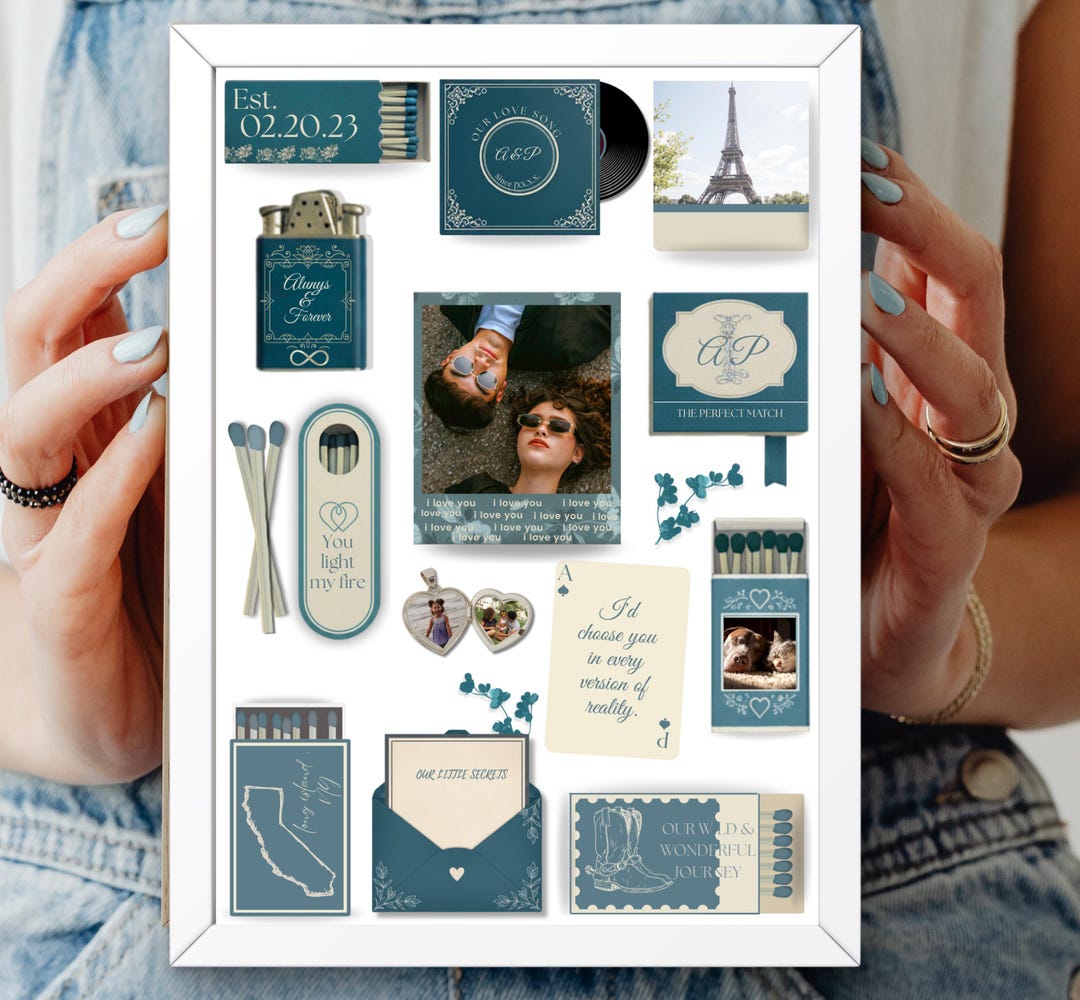 Custom Matchbox Template, Dusty Blue Matchbook Wall Art, Anniversary ...