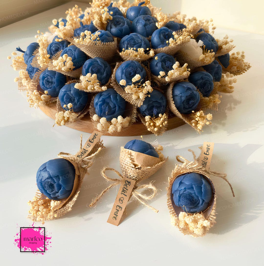 Personalized Handmade Blue Rose Soy Wax Magnet Candle Gift, Flower ...