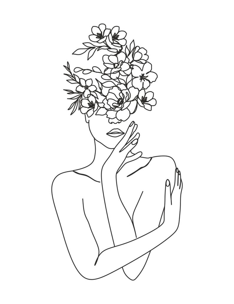 Head Full of Flowers Coloring Pages - Etsy