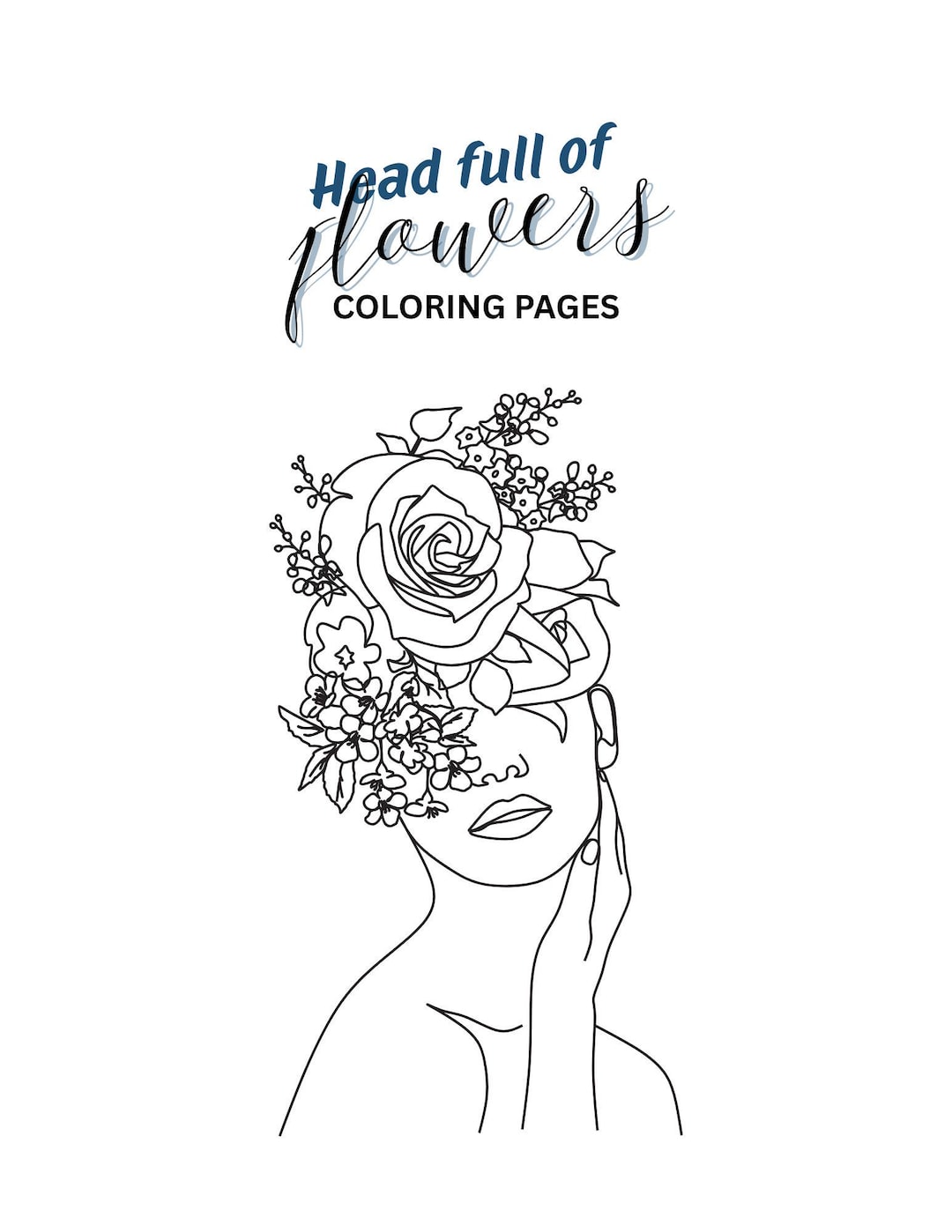 Head Full of Flowers Coloring Pages - Etsy