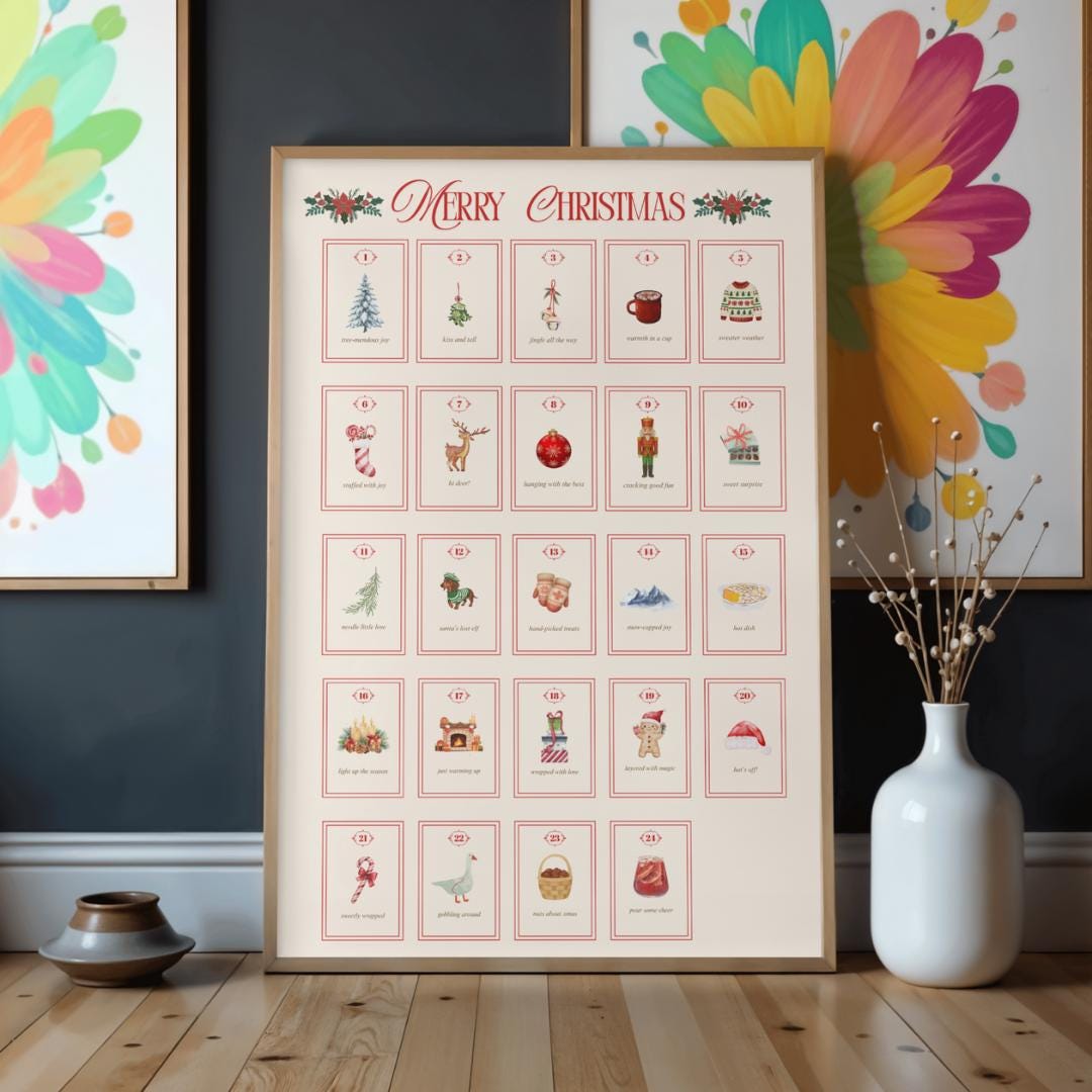 Printable Advent Calendar - 24 Kids Illustrations - Christmas Countdown ...