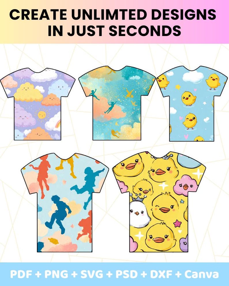 All Over T-shirt Canva Editable Template Bundle: 9 Sizes, Sublimation T ...