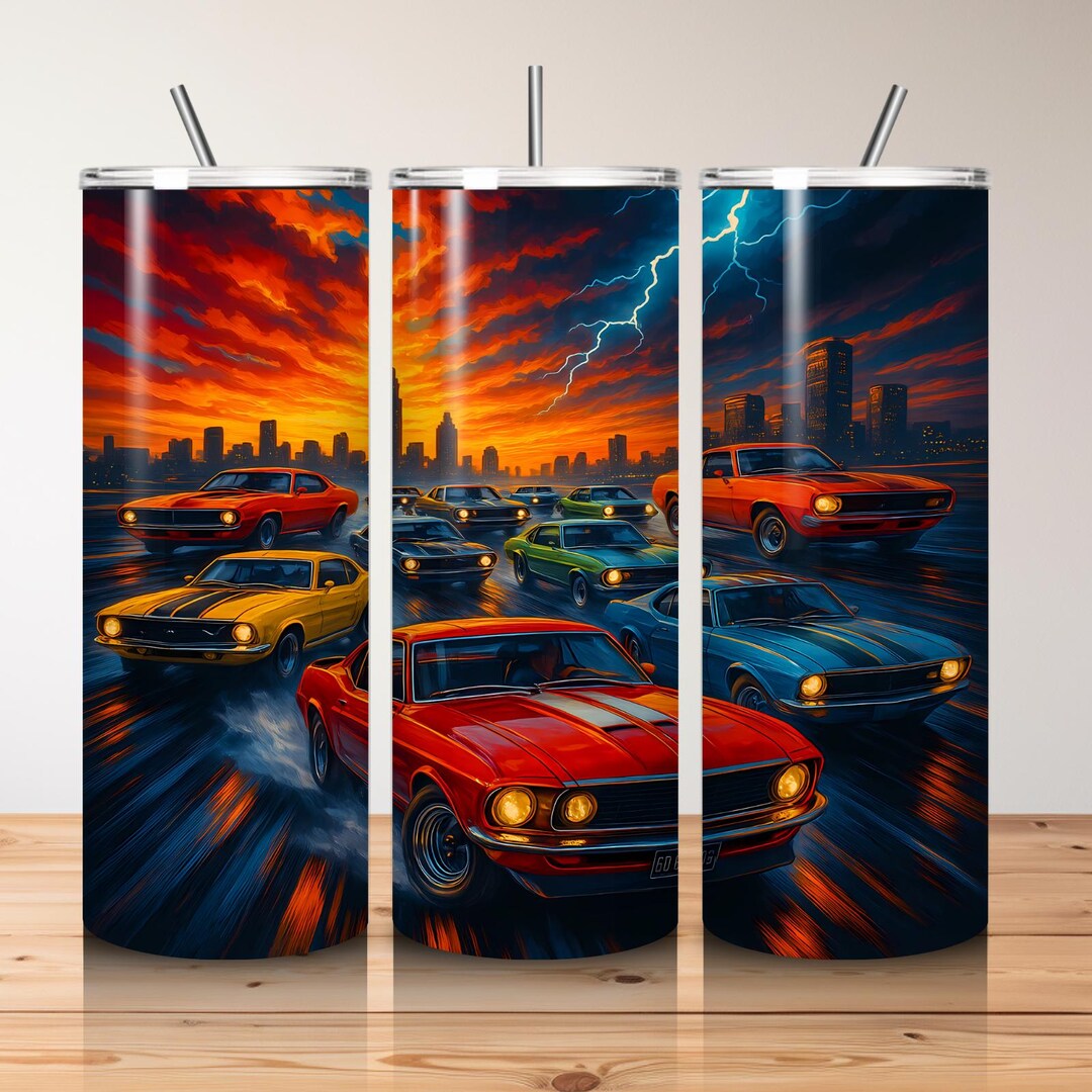 Vintage Muscle Car Tumbler Wrap: Retro Sublimation Design PNG Digital ...