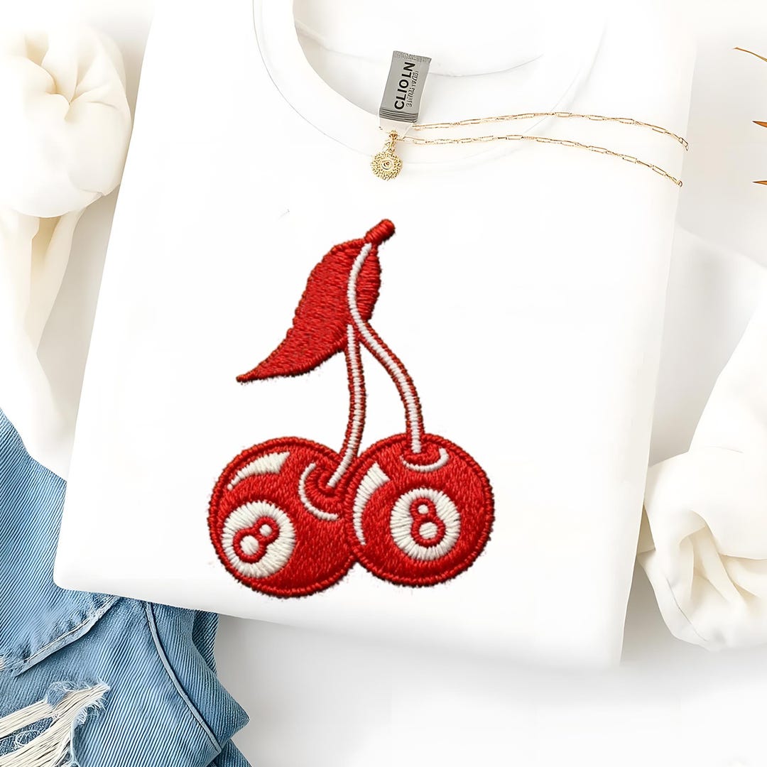 Cherry 8 Ball Embroidery Design, Retro Cherry Pool Ball Machine ...