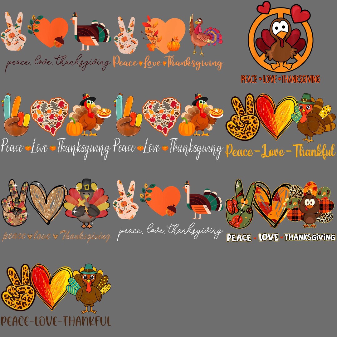 Peace Love Thanksgiving PNG Funny Autumn Fall Turkey Day Clipart ...
