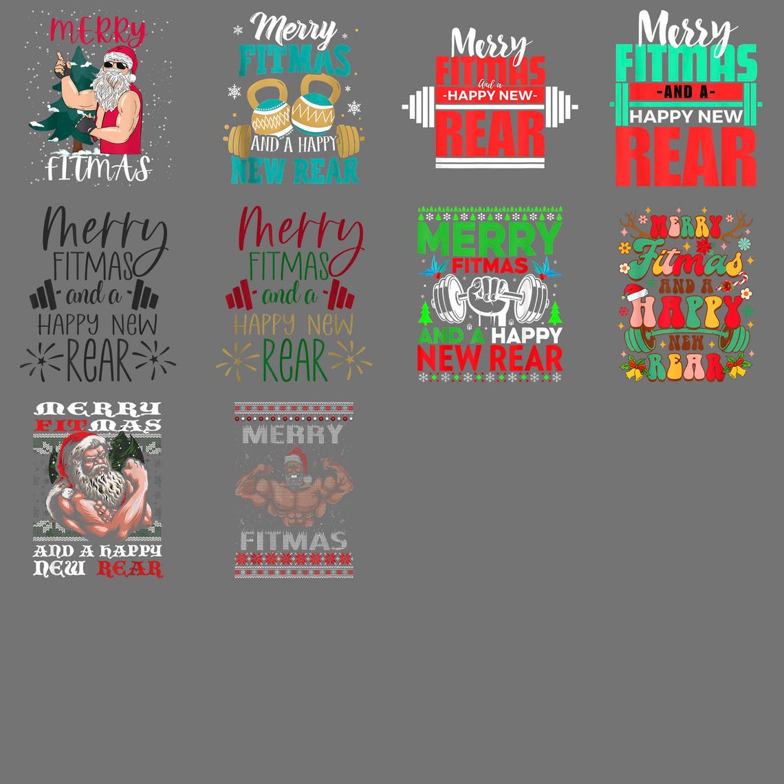 Merry Fitmas and Happy New Rear Year PNG, Funny Gym Christmas Clipart ...