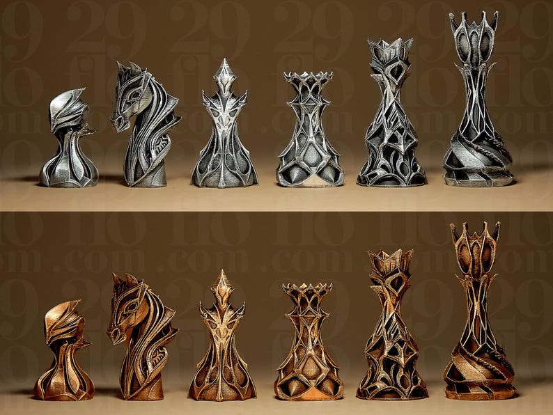 Stylized Chess Set | Stylized Fantasy Chess Pieces Set – Sculptural ...