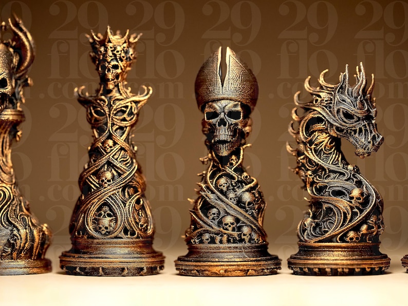 Gothic Ornamental Chess Set | Dark Art Chess Pieces | Morbid Skull ...