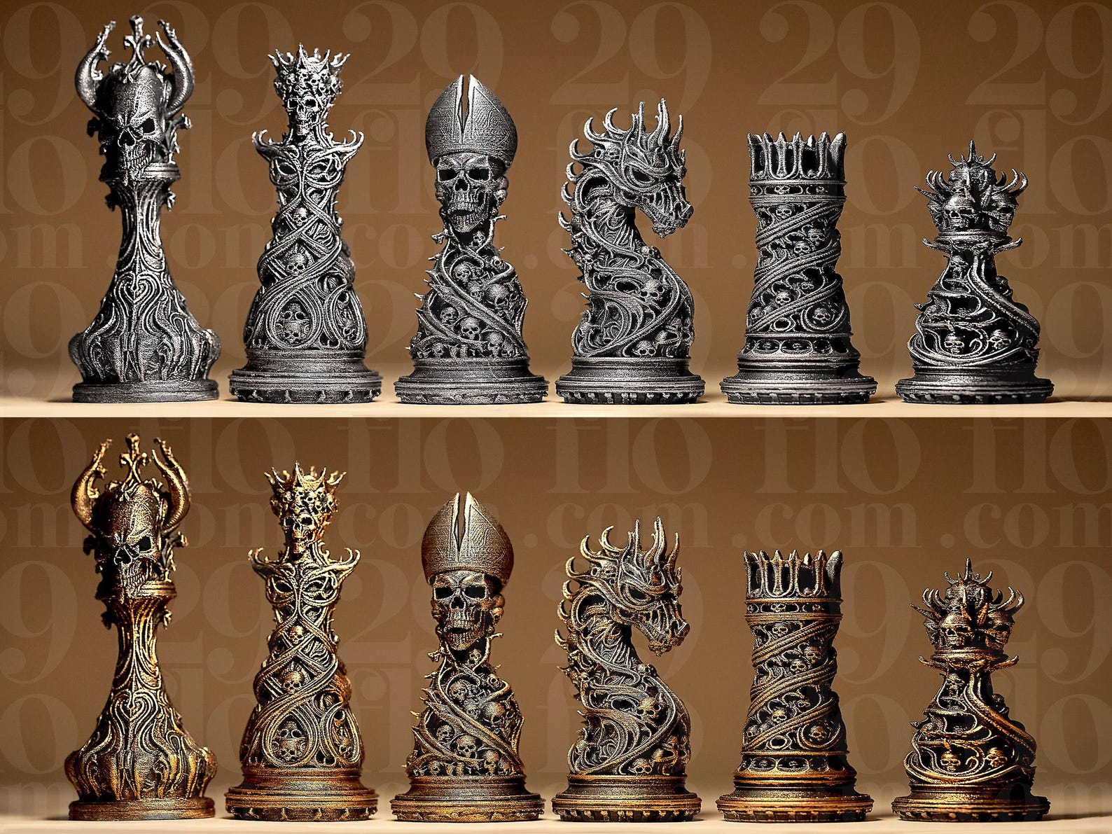 Gothic Ornamental Chess Set | Dark Art Chess Pieces | Morbid Skull ...